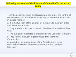 Council of Ministers of india and their powers | PPT