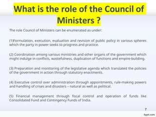 Council of Ministers of india and their powers | PPT