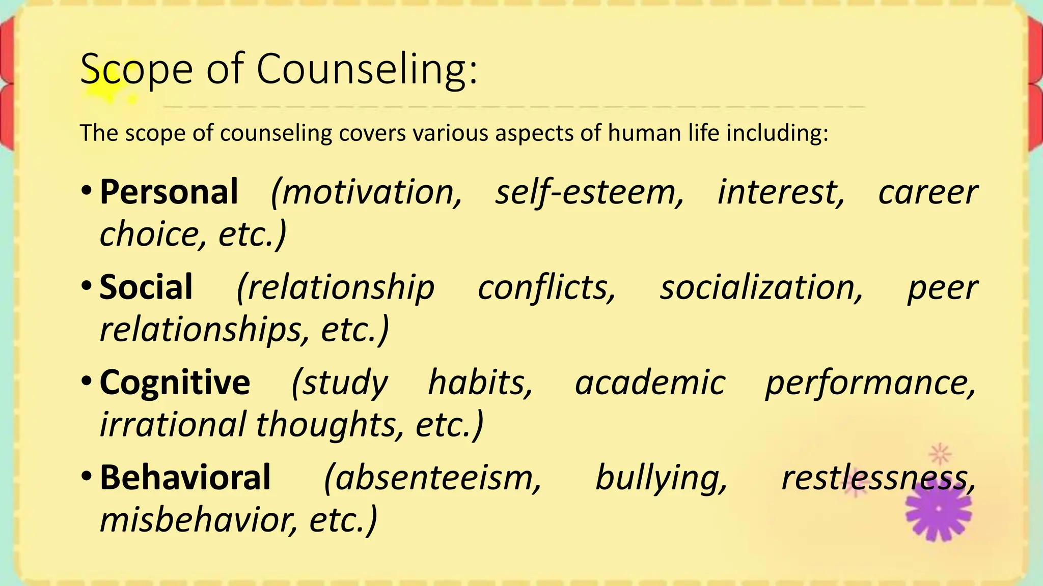 Counseling-HUMSS-ppt Goal,Scope, Function, Competencies.pptx | Mental Health | Diseases and ...