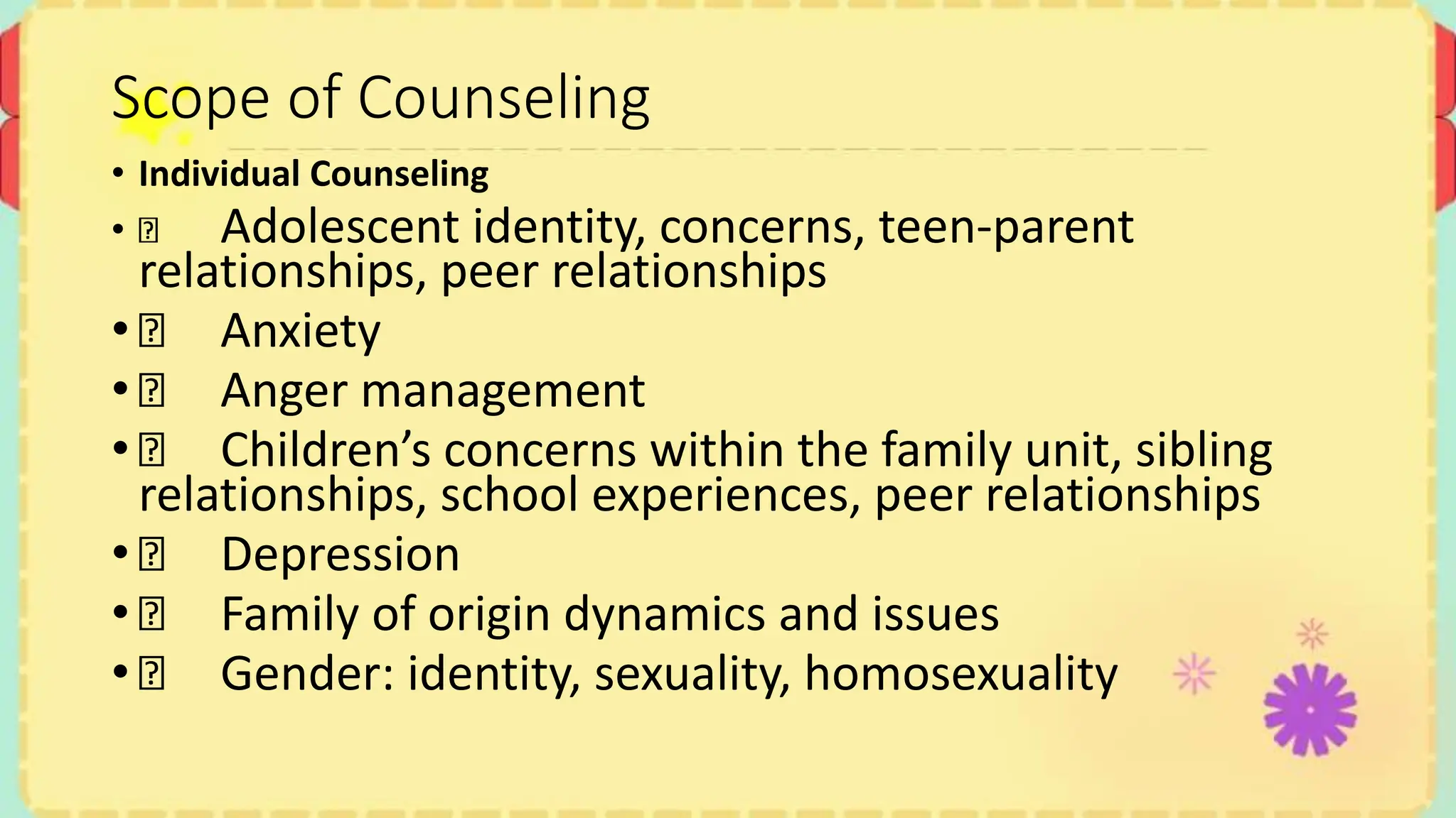 Counseling-HUMSS-ppt Goal,Scope, Function, Competencies.pptx | Mental Health | Diseases and ...