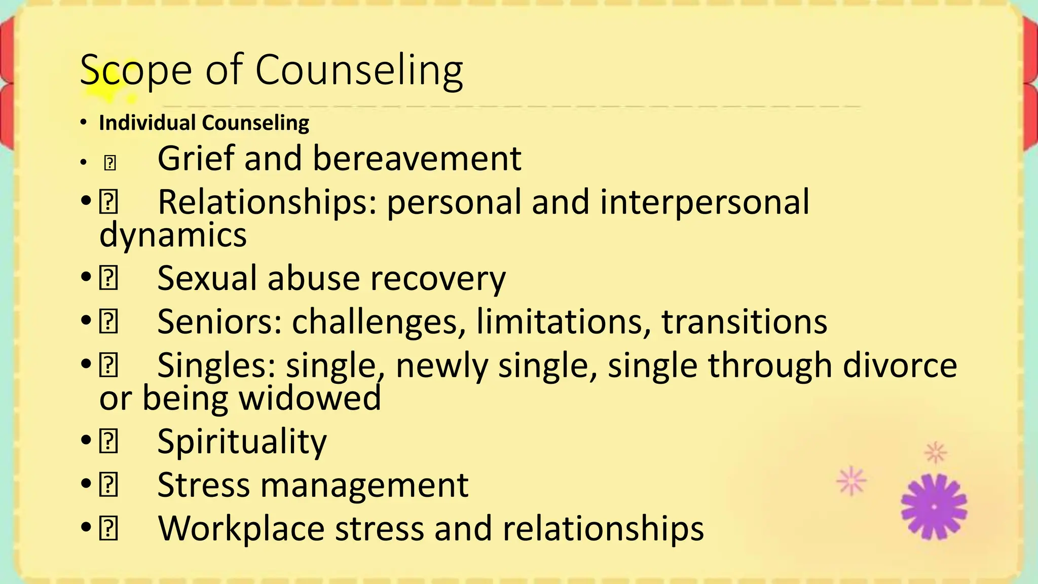 Counseling-HUMSS-ppt Goal,Scope, Function, Competencies.pptx | Mental Health | Diseases and ...