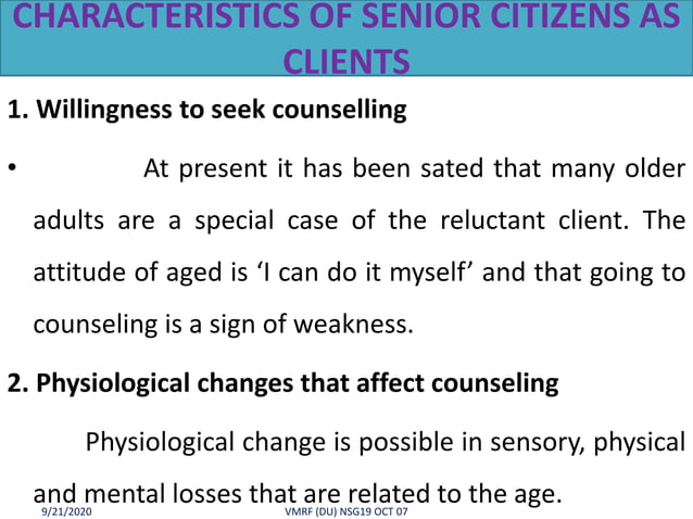 COUNSELING FOR OLDER ADULT | PPTX | Senior Health | Healthy Living