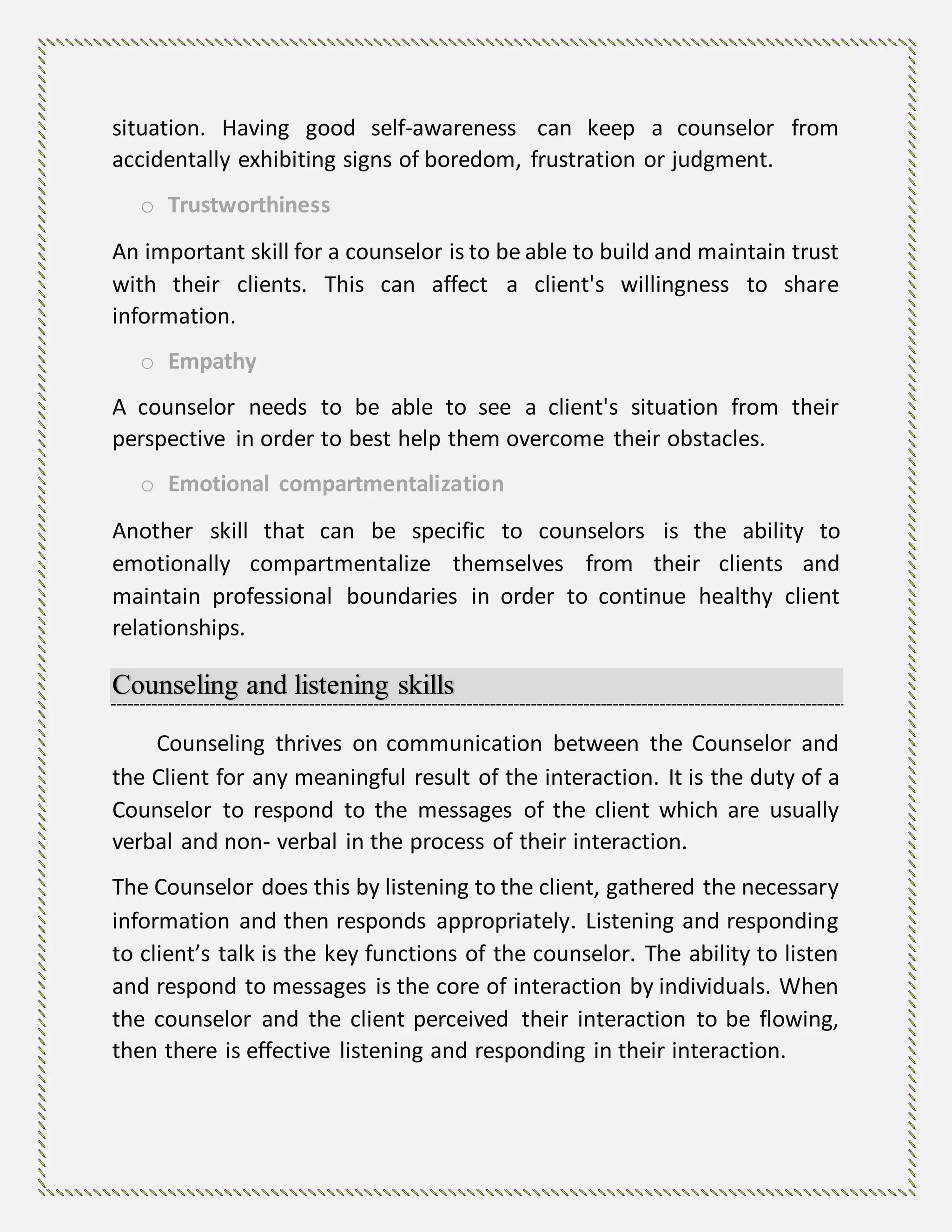 Counseling skills, and responding, active listening | DOCX