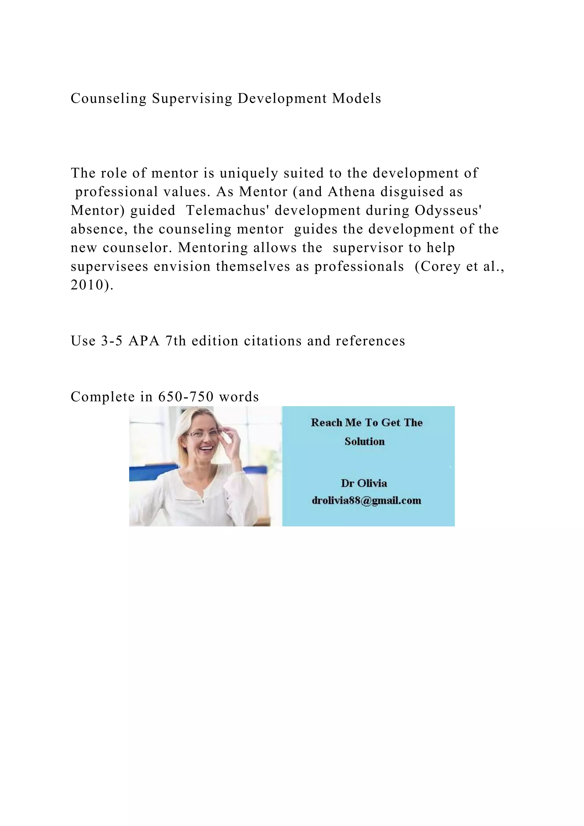 Counseling Supervising Development ModelsThe role of mentor .docx