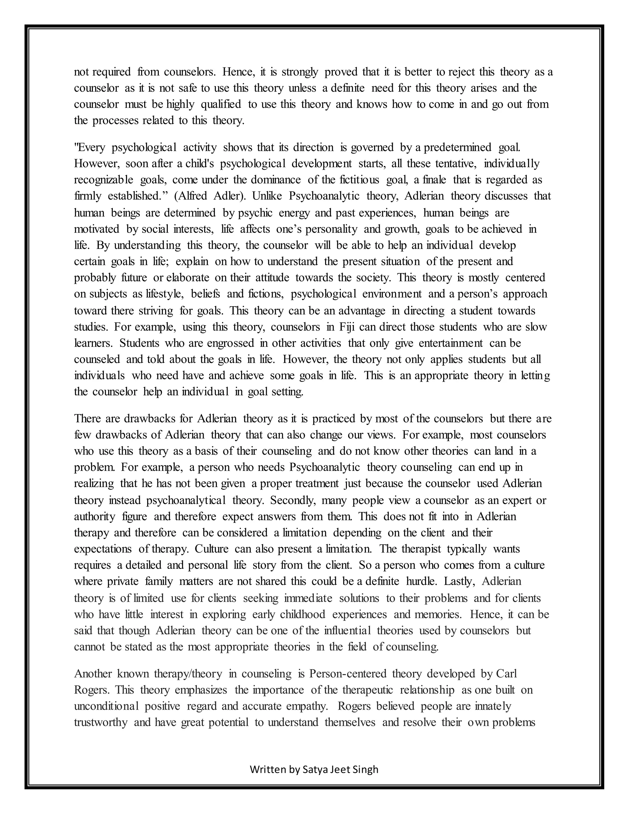 Counseling theories and its importance | DOCX