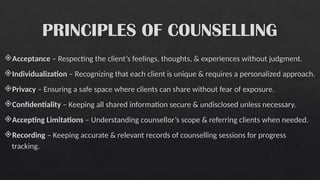 COUNSELLING - goals, elements, skills of counsellor | PPTX