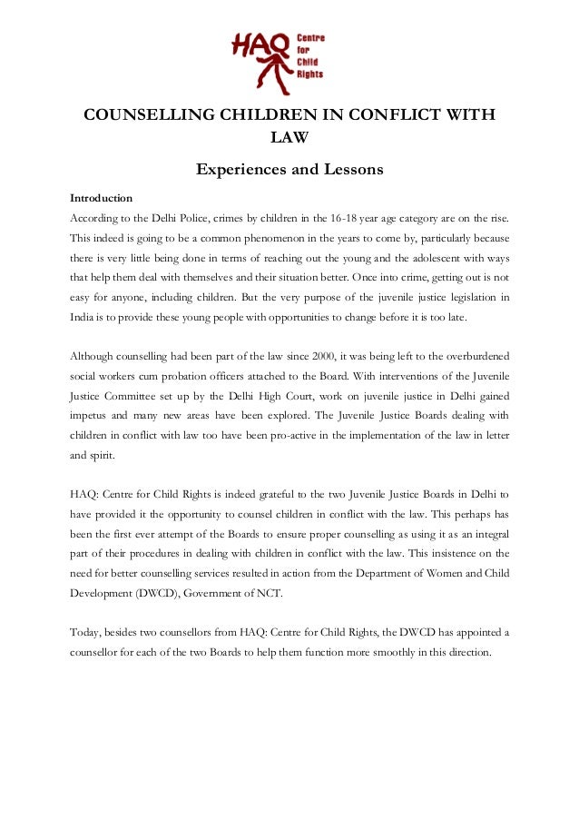 Counselling Children in Conflict with Law Experiences and Lessons