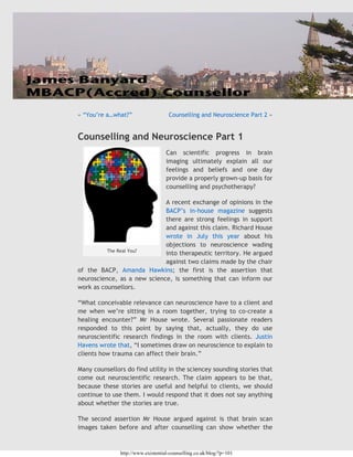 Neuroscience and Psychotherapy - Some Problems 1 | PDF