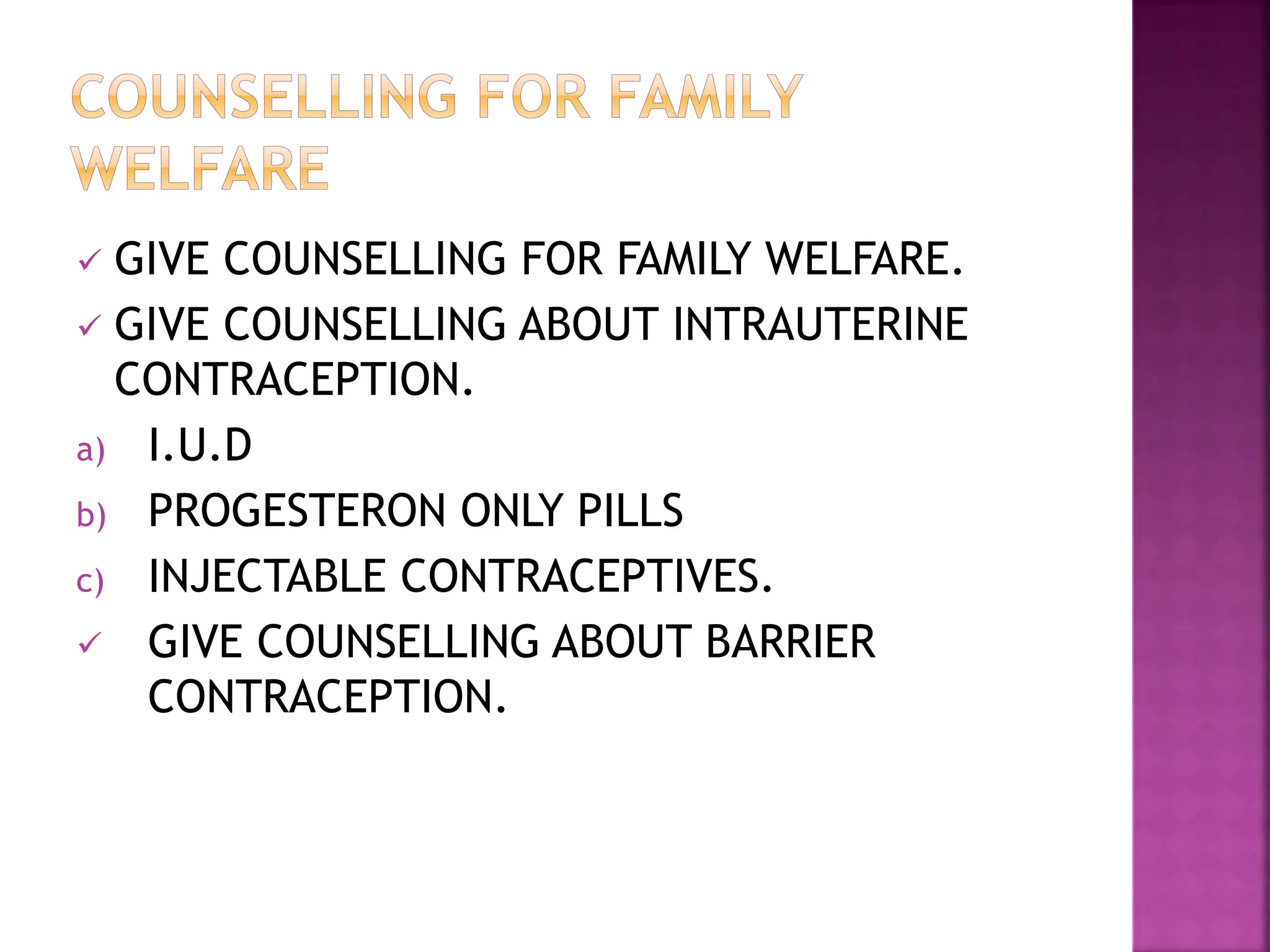 COUNSELLING FOR FAMILY.ppt family planning methods of contraception | PPT