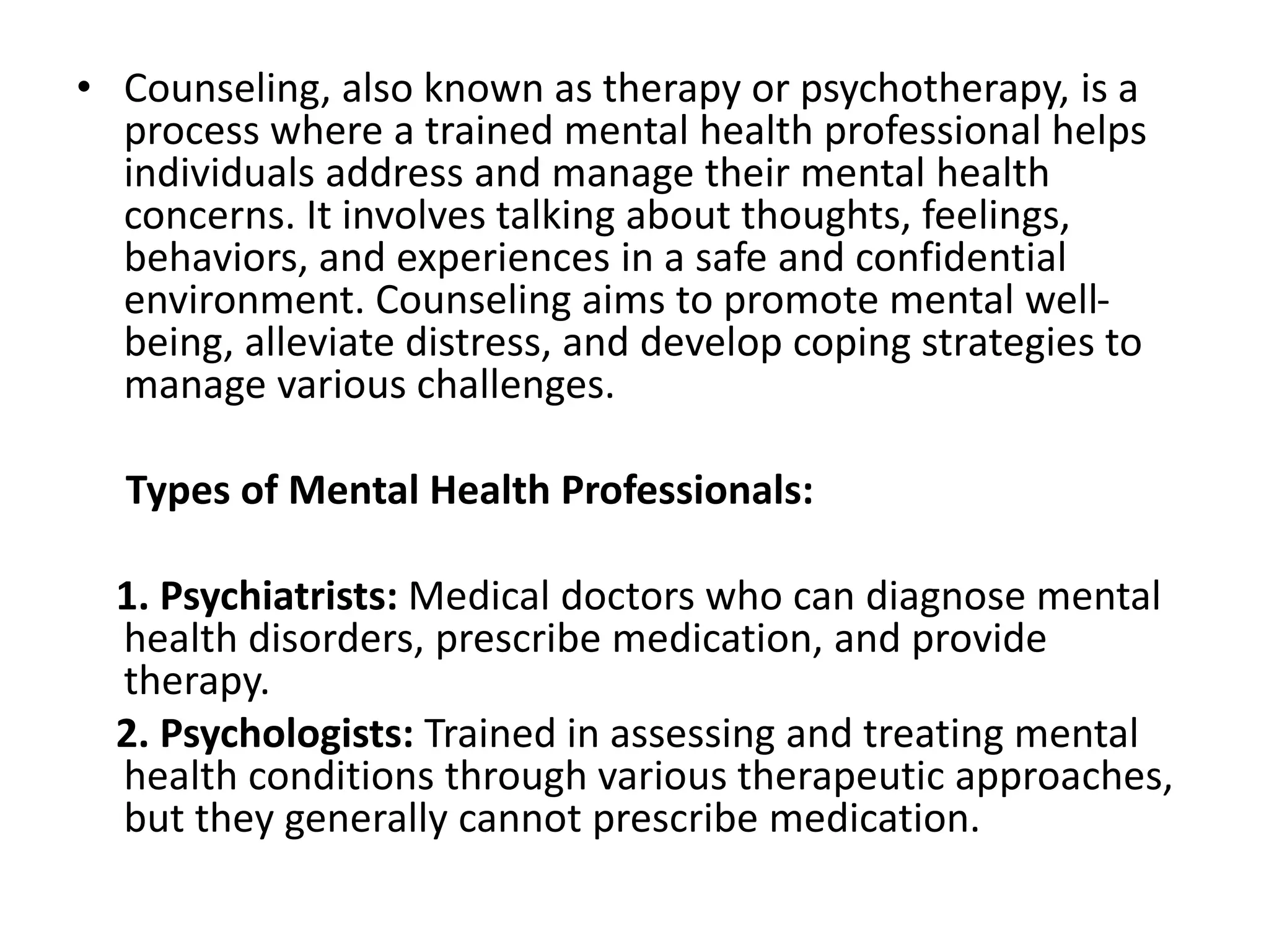 Counselling For Mental Health Problems Pptx