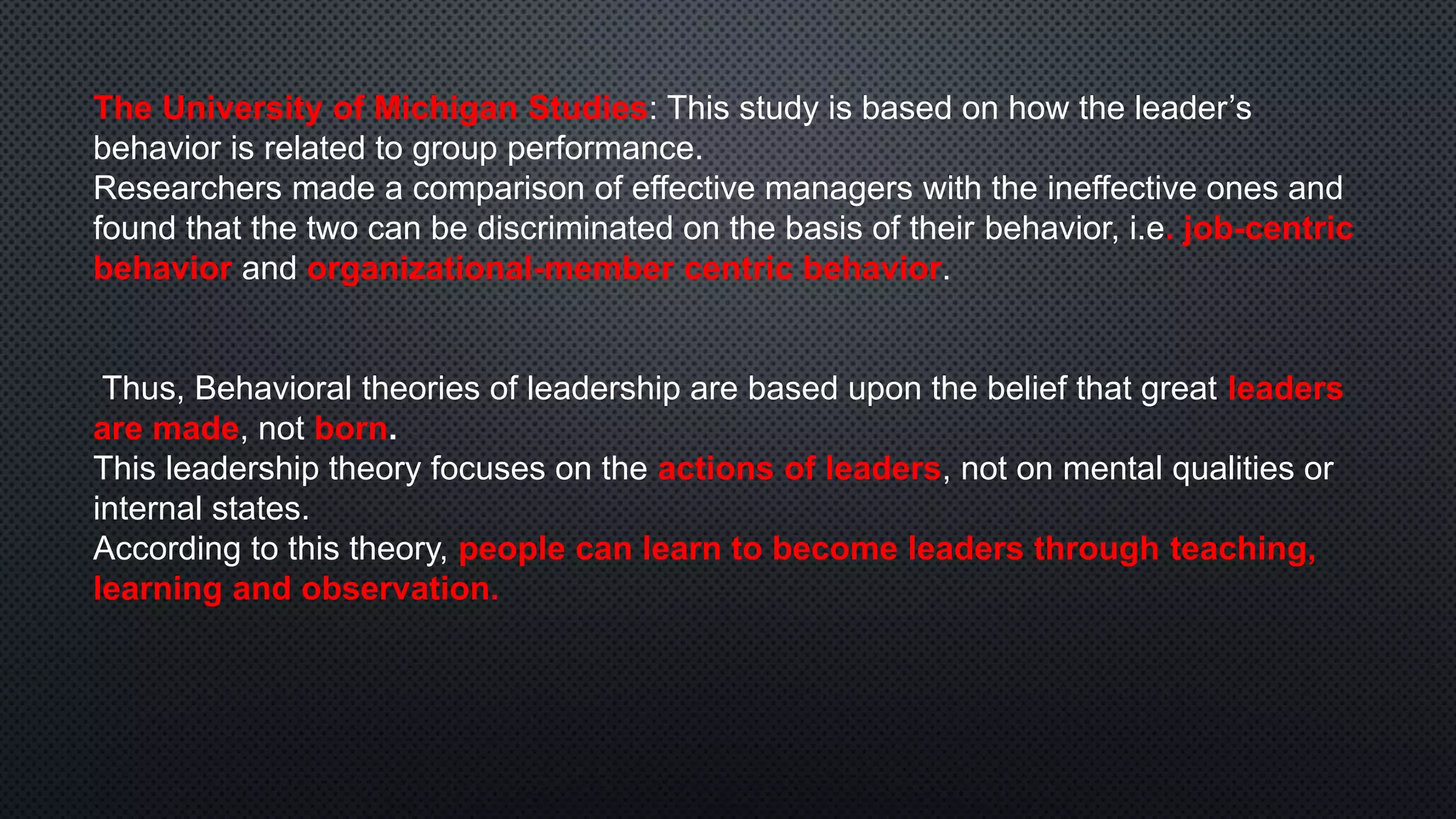 LEADERSHIP BEHAVIOUR DEFINATION AND THEORIES | PPT