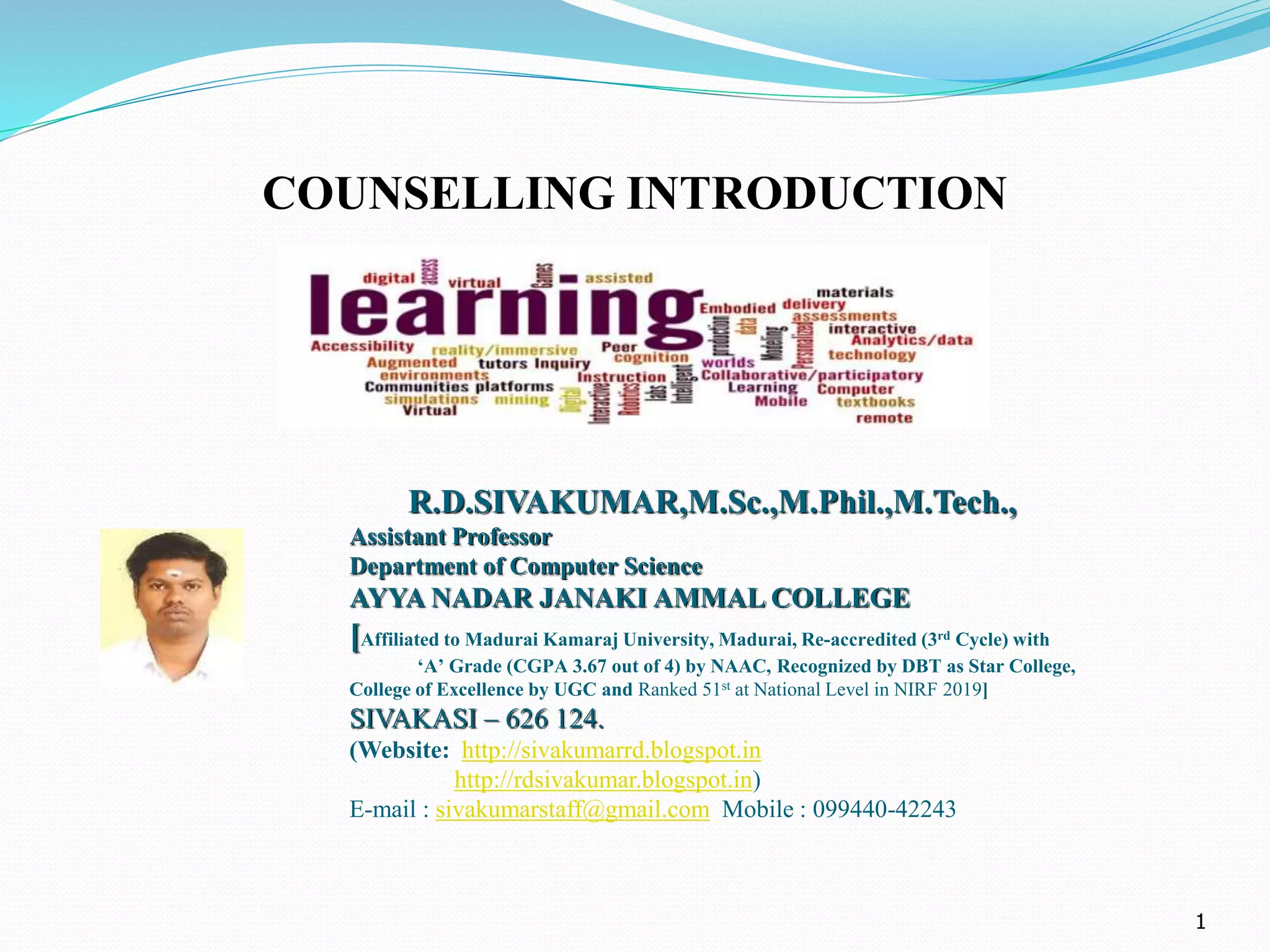Counselling Introduction - R.D.Sivakumar | PPTX