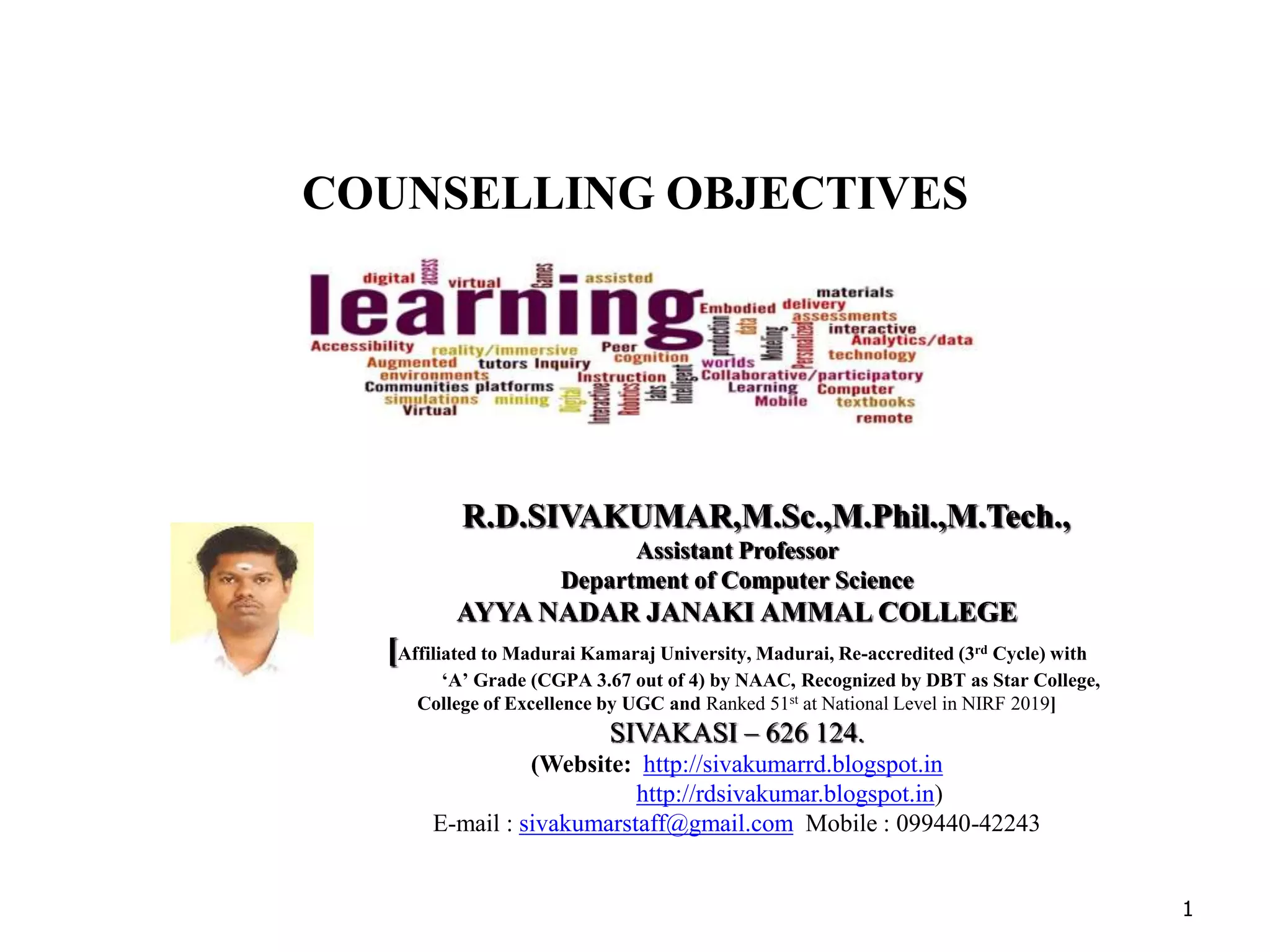 Counselling Objectives-R.D.Sivakumar | PPTX