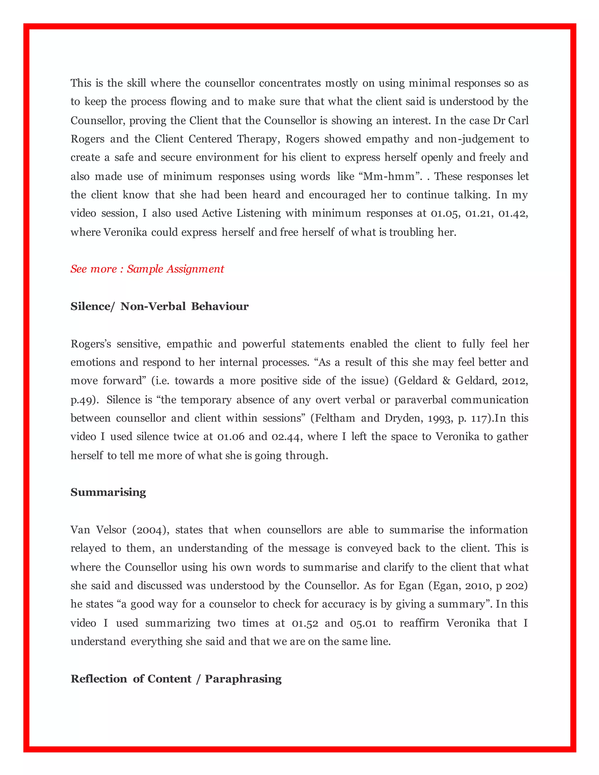 Counselling process assignment help | DOCX