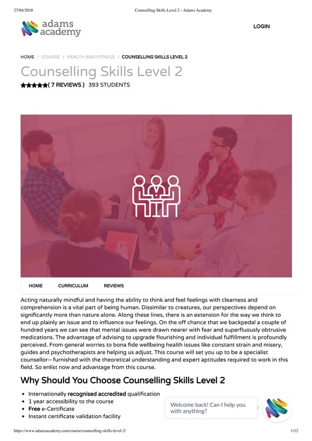 Counselling skills level 2 - Adams Academy | PDF