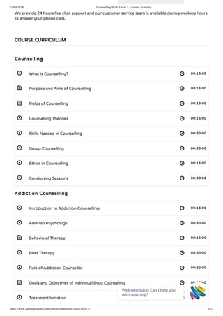 Counselling skills level 2 - Adams Academy | PDF