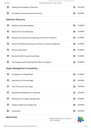 Counselling skills level 2 - Adams Academy | PDF