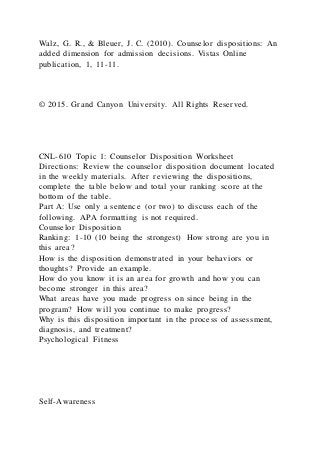 Counselor Dispositional Expectations Dispositions are the | PDF