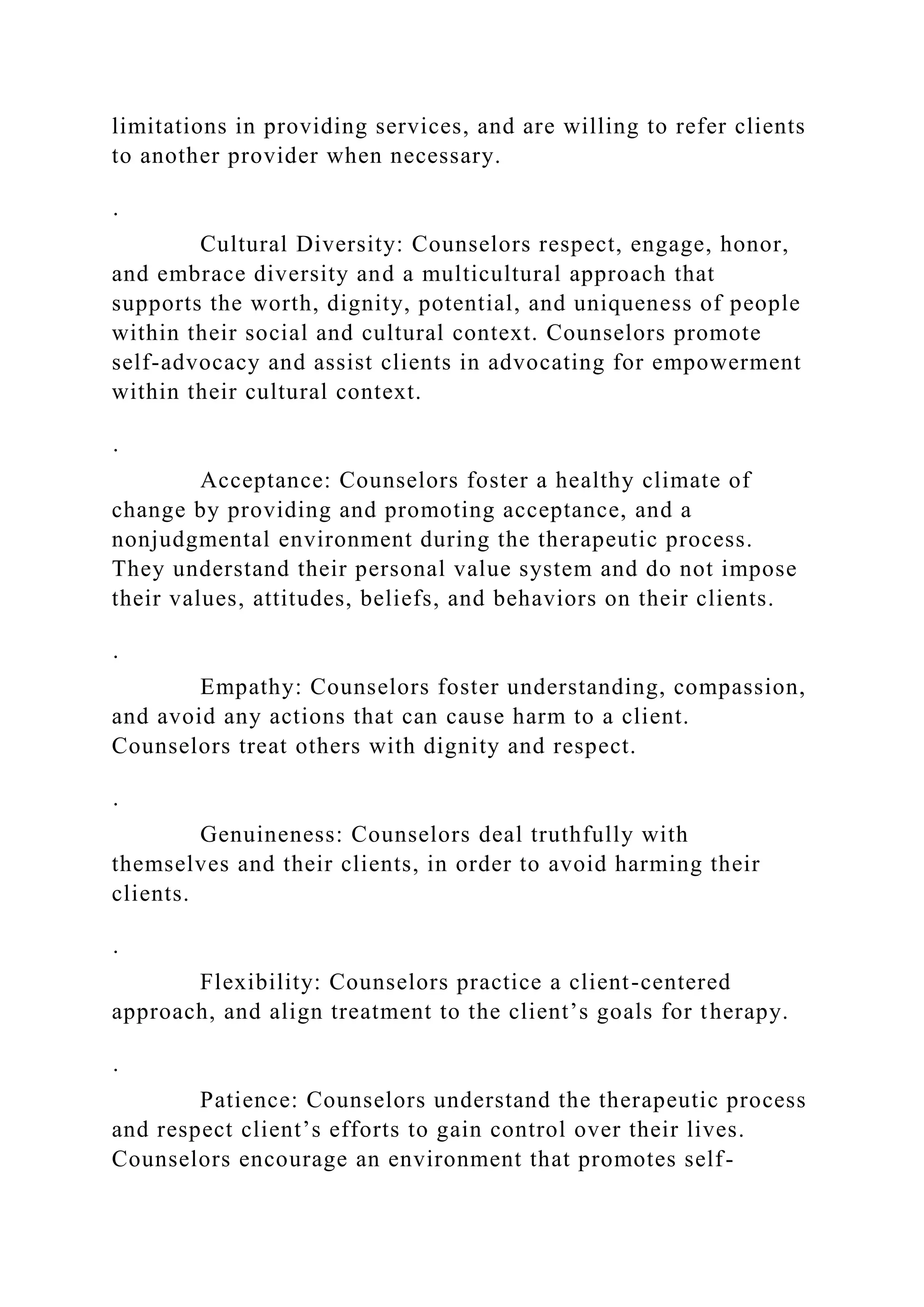 Counselor Dispositional Expectations Dispositions are the | DOCX