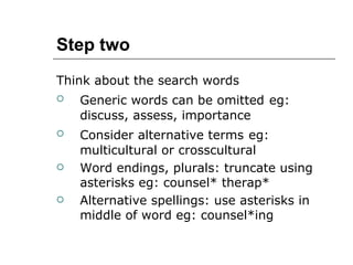 Counselling search strategy | PPT | Search | Internet