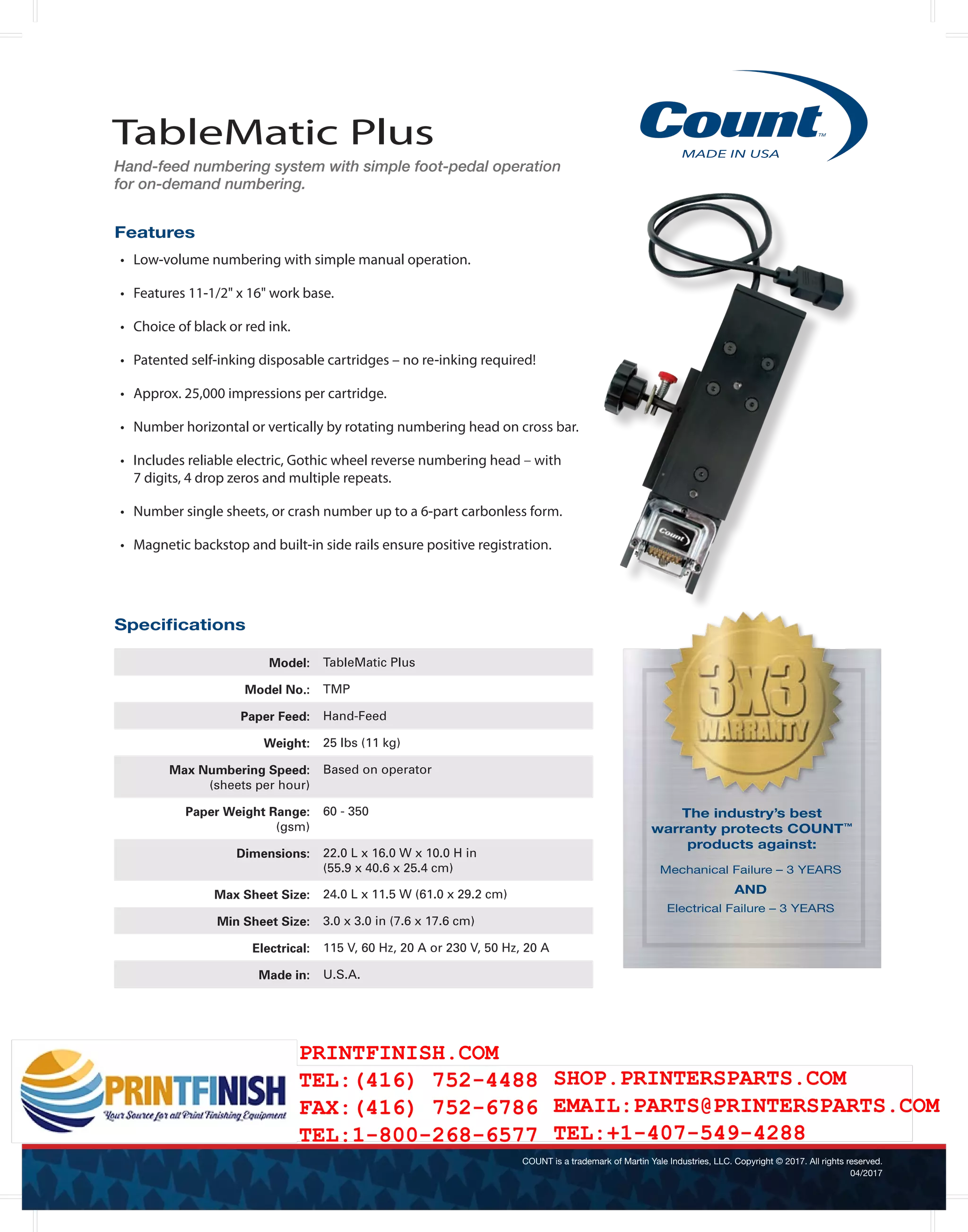 Count Tablematic Plus Numbering Machine - Printfinish.com