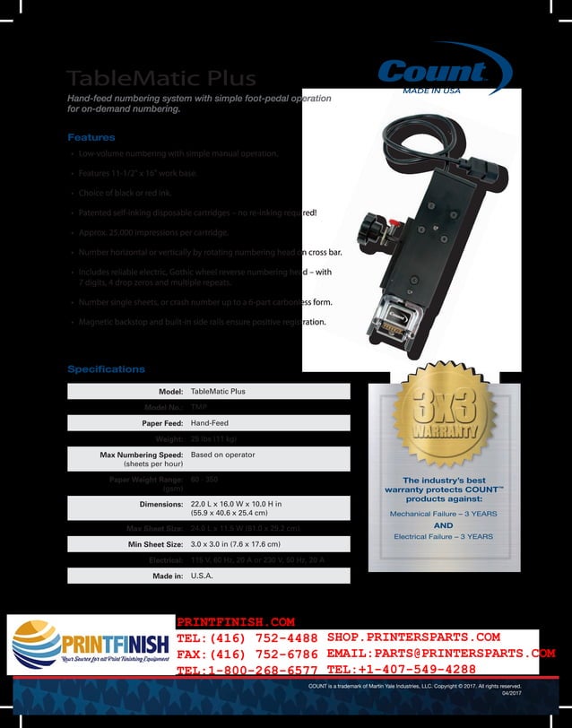Count Tablematic Plus Numbering Machine - Printfinish.com