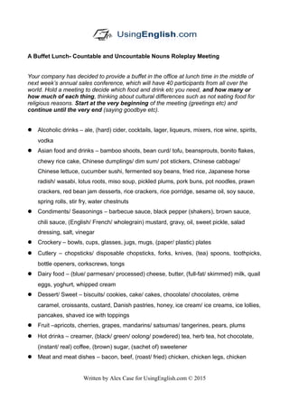 A buffet lunch Countable and uncountable nouns Roleplay | PDF