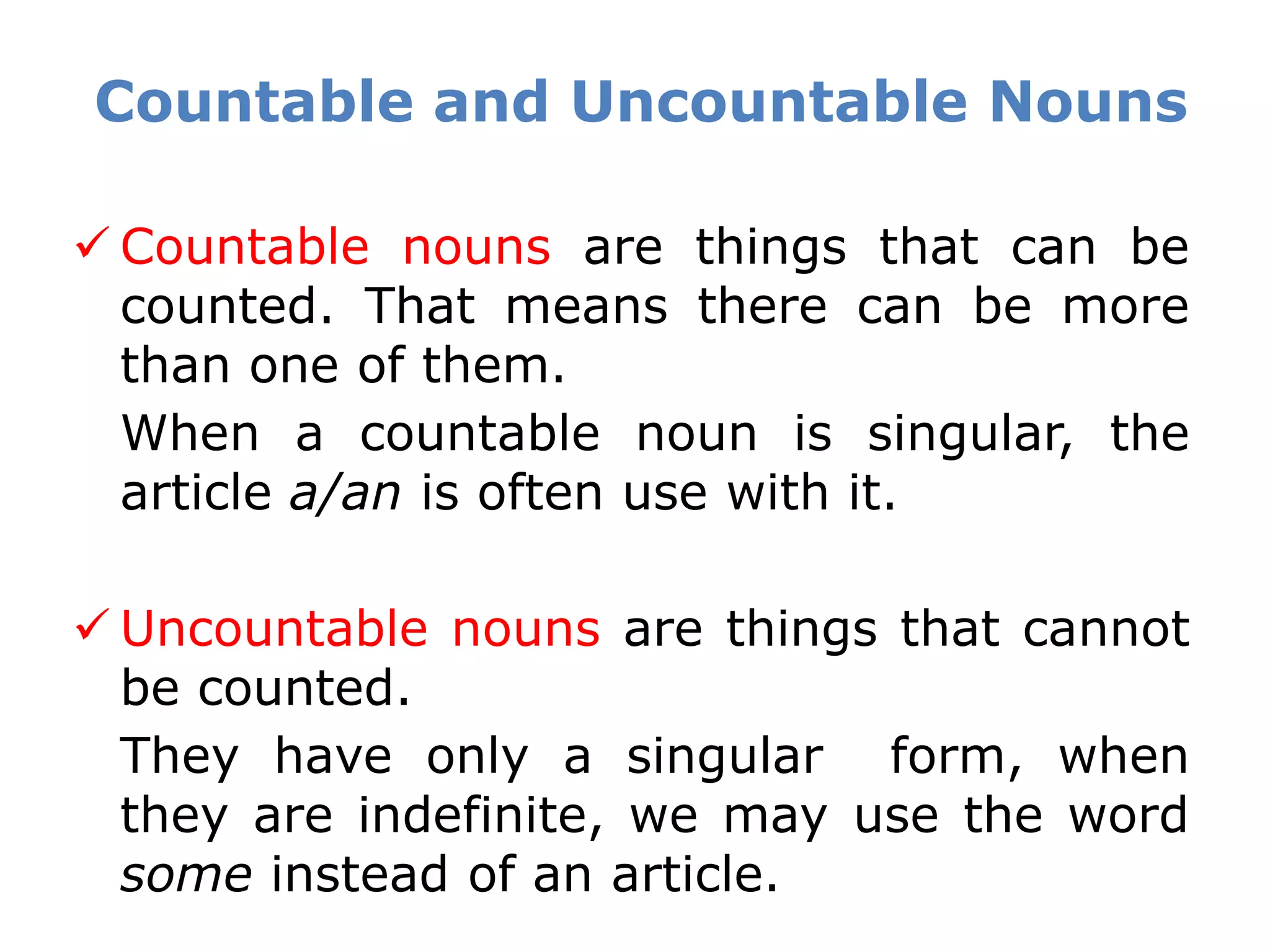 Countable and uncountable nouns | PPTX