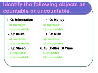 Countable and uncountable nouns | PPT