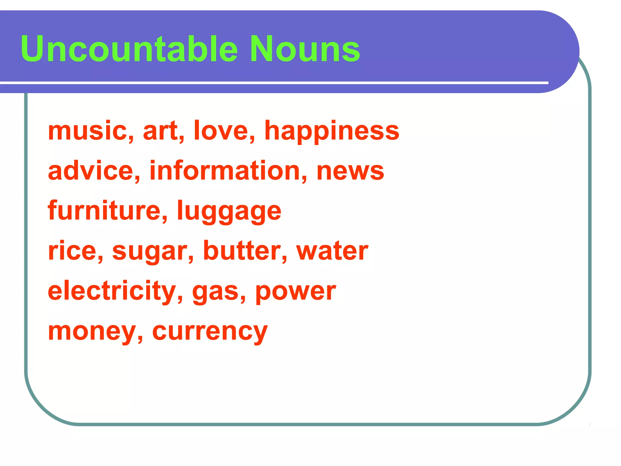 Countable and uncountable nouns | PPT