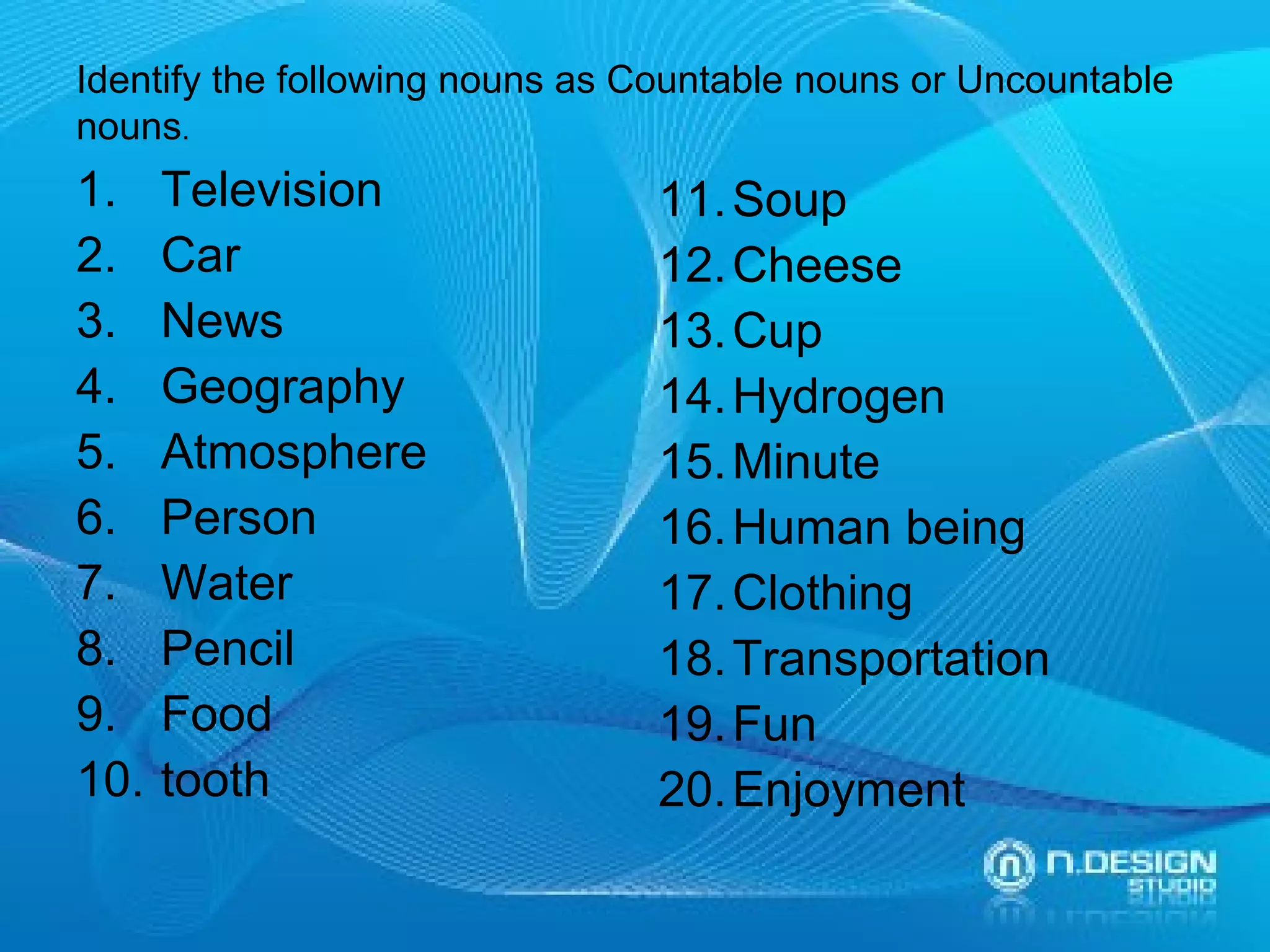 Countable and uncountable nouns | PPT