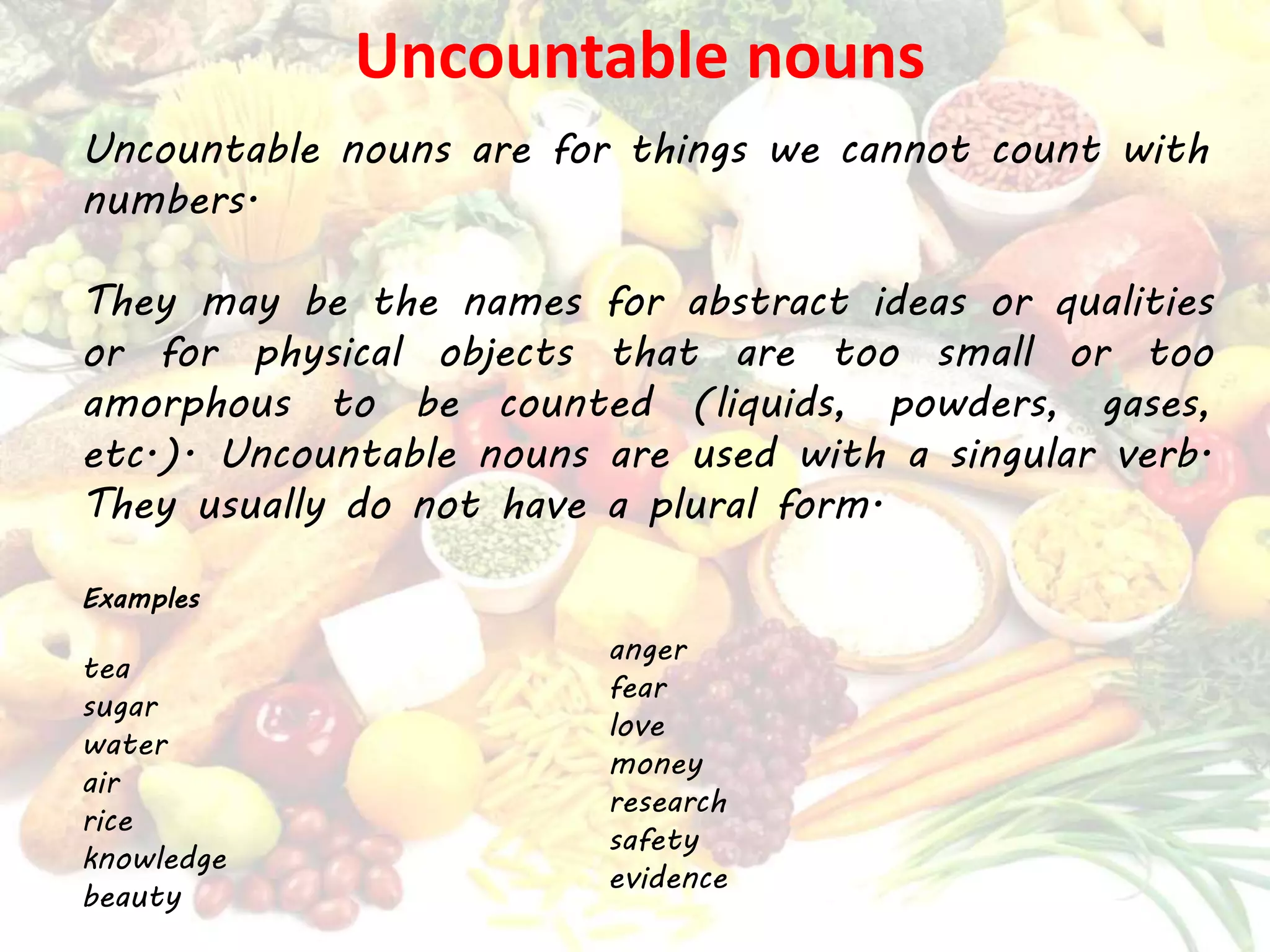 Countable and uncountable nouns | PPTX