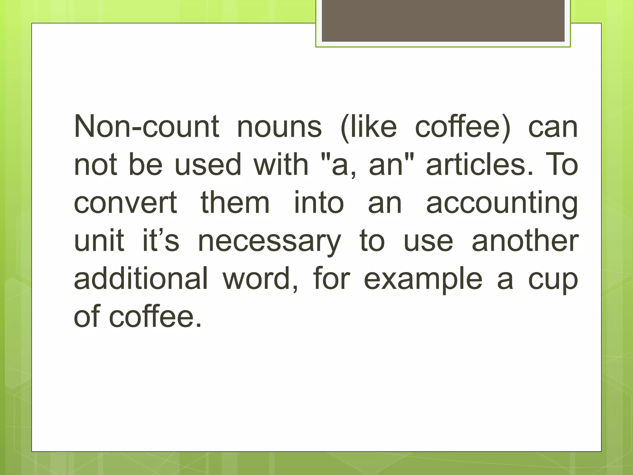 Countable and uncountable nouns, project, group 2 | PPTX