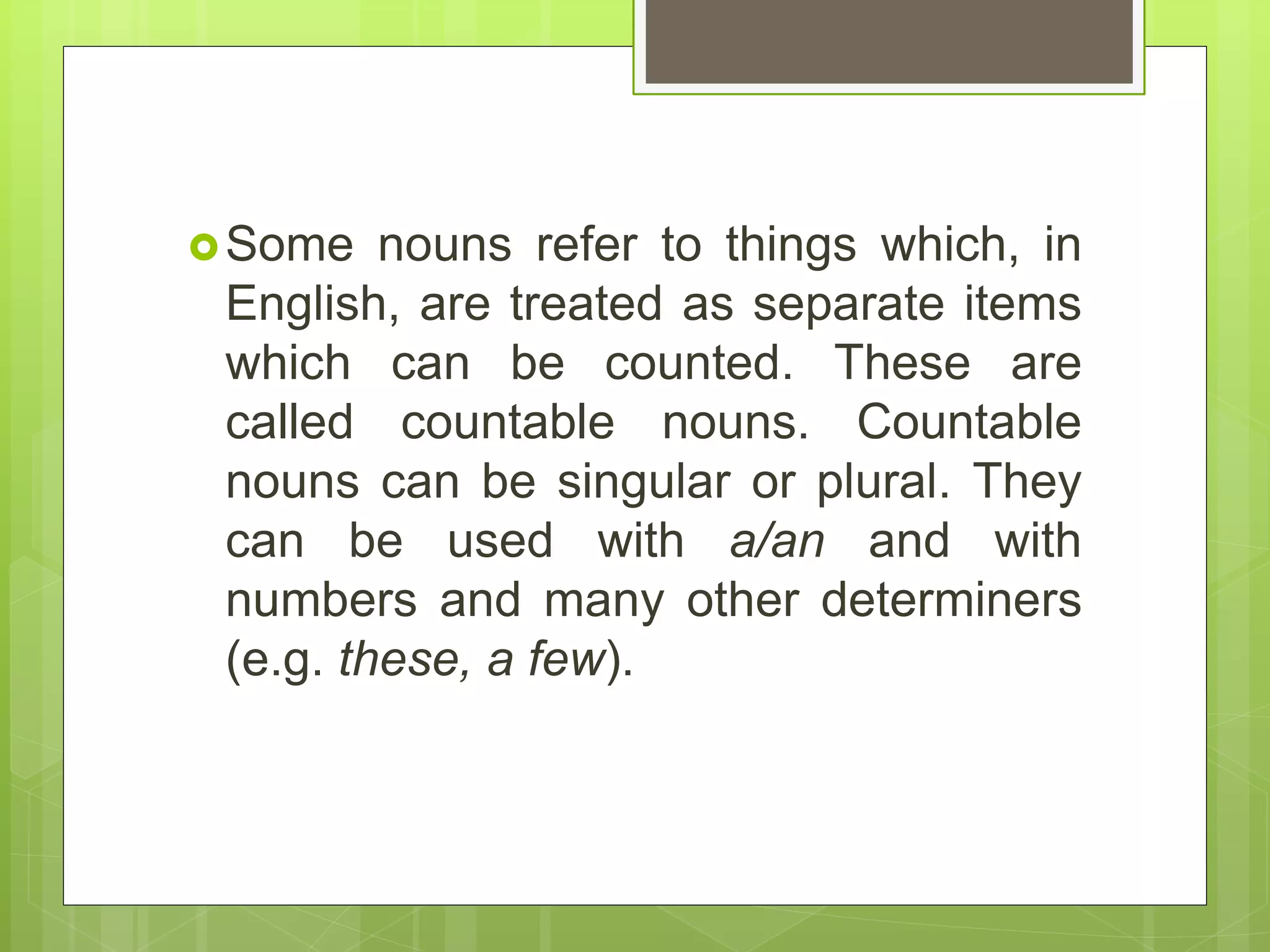 Countable and uncountable nouns, project, group 2 | PPTX