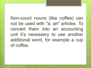 Countable and uncountable nouns, project, group 2 | PPTX