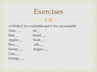 Countable and uncountable nouns | PPT