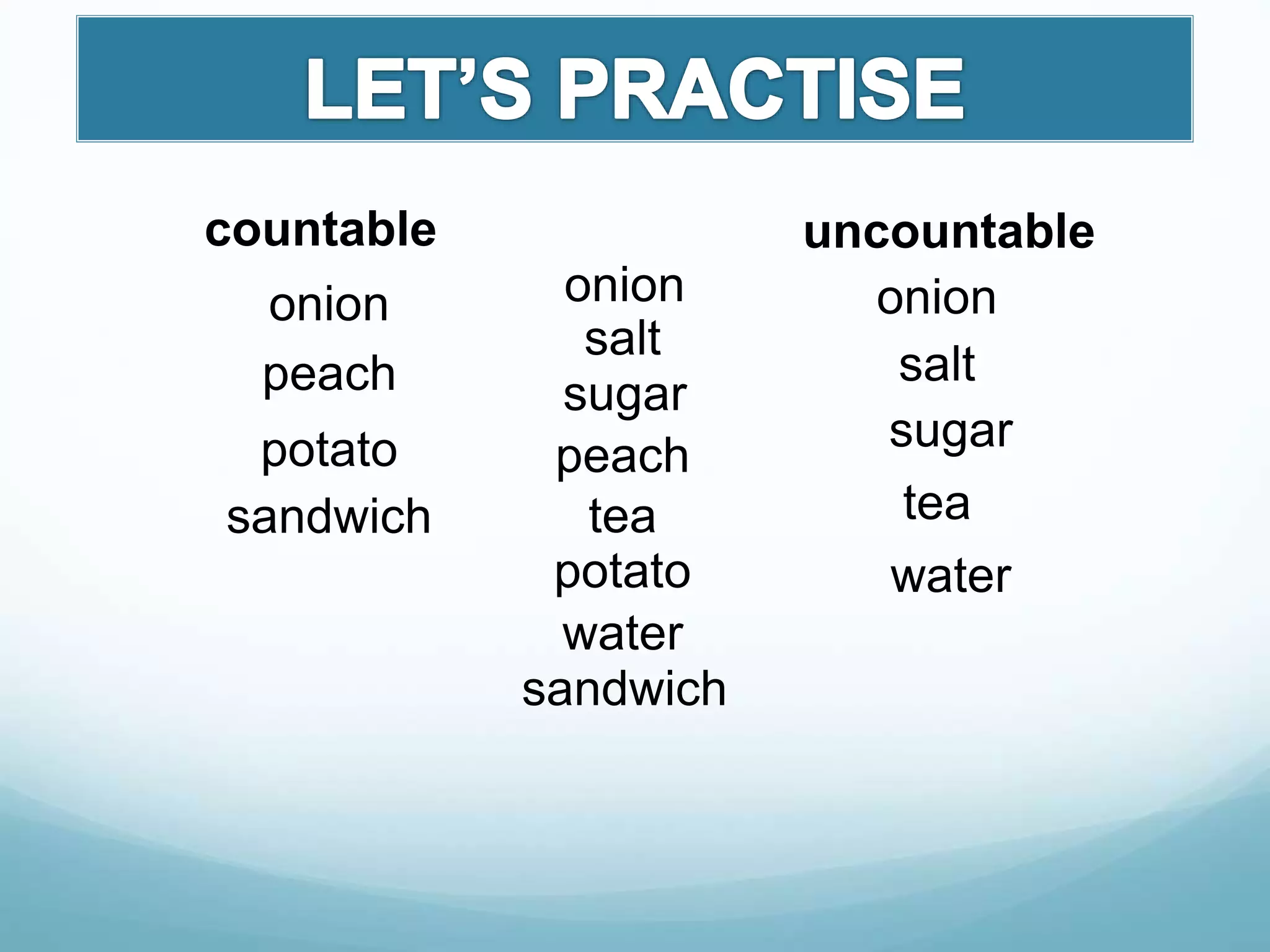 Countable and uncountable nouns | PPTX