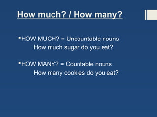 Countable and uncountable nouns ........ | PPTX | Food & Drink