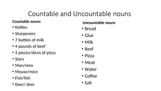 COUNTABLE AND UNCOUNTABLE NOUNS AND SOME ANY.ppt