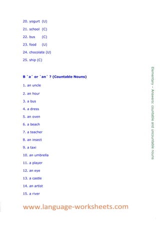 Countable and uncountable nouns answers | PDF