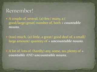 Countable and uncountable nouns, my presentation for english classes | PPTX