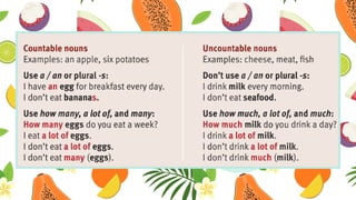 Countable and Uncountable, some, any, much, many, a lot of. PPT.pptx