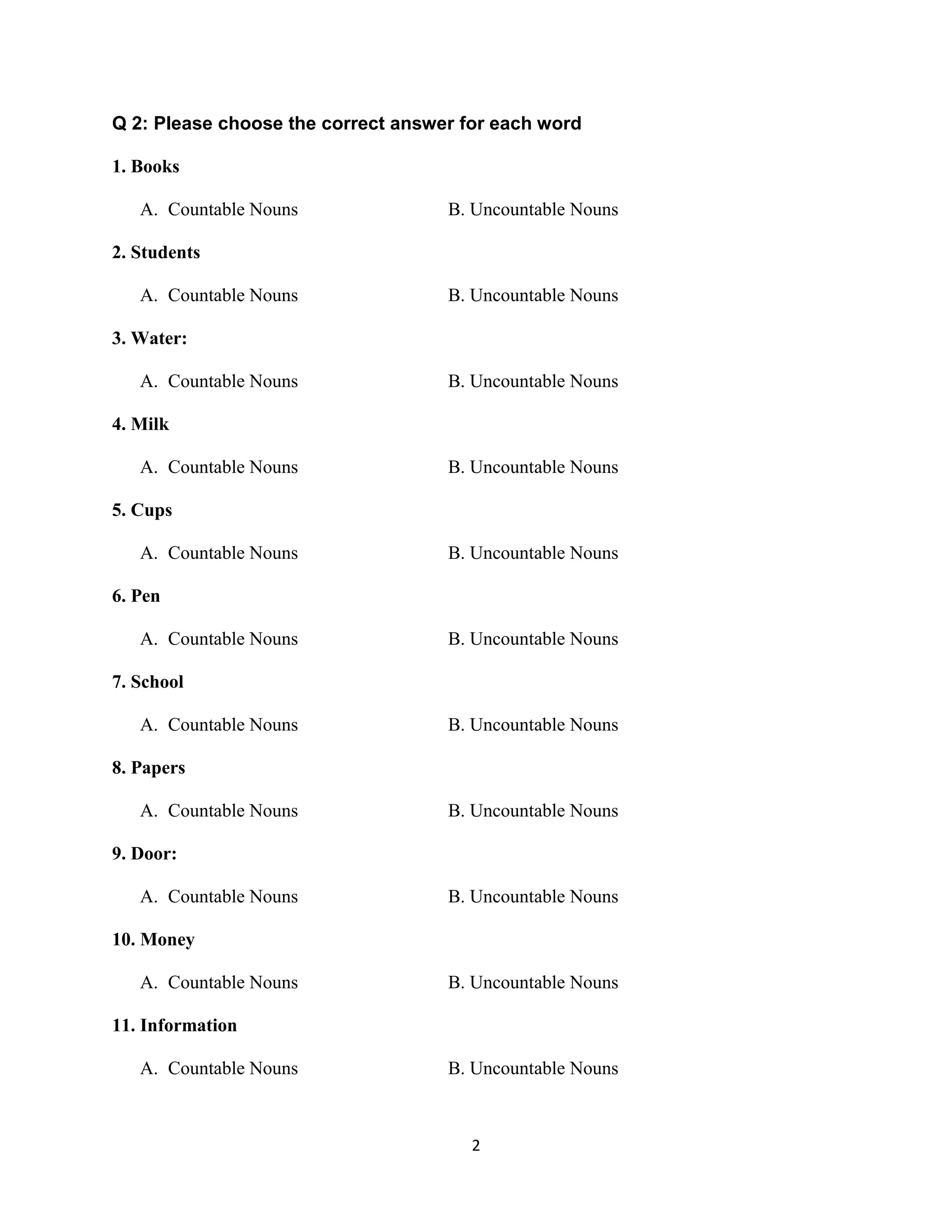 Countable and uncountable quiz | PDF