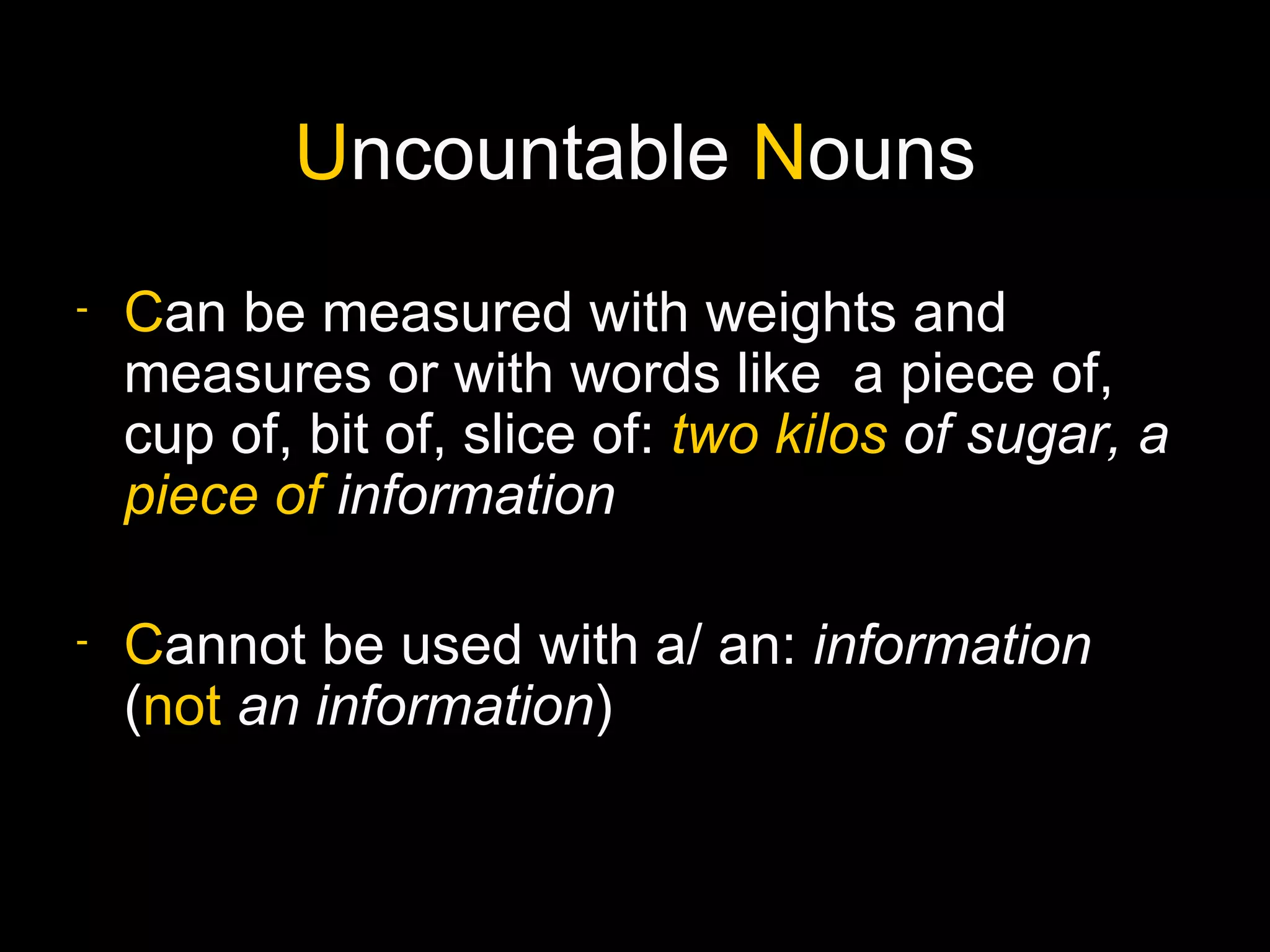 Countable and Uncountable Nouns | PPT