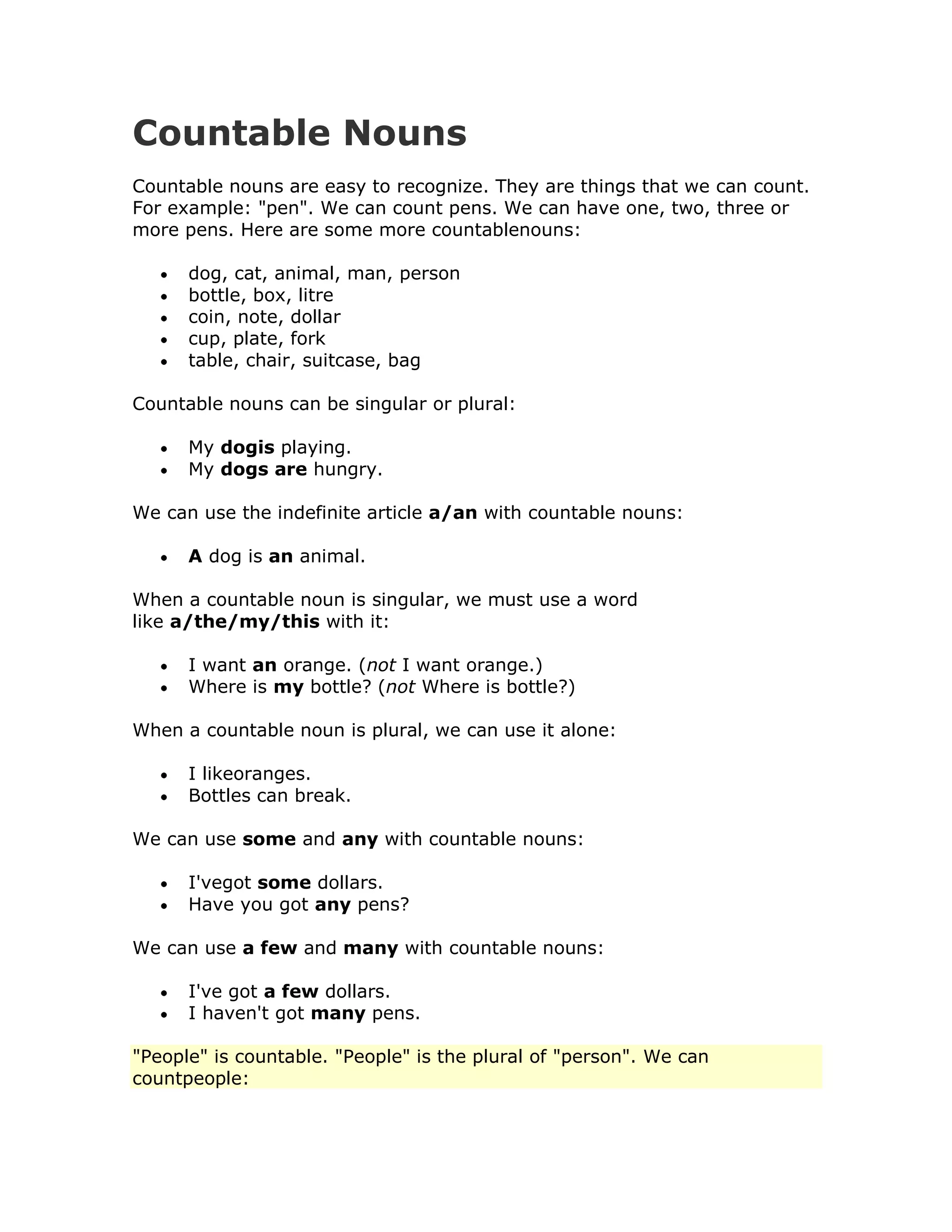 Countable uncountable nouns nouns | DOCX
