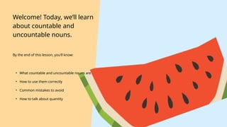 Countable & Uncountable Nouns Presentation in Colorful Illustrative ...