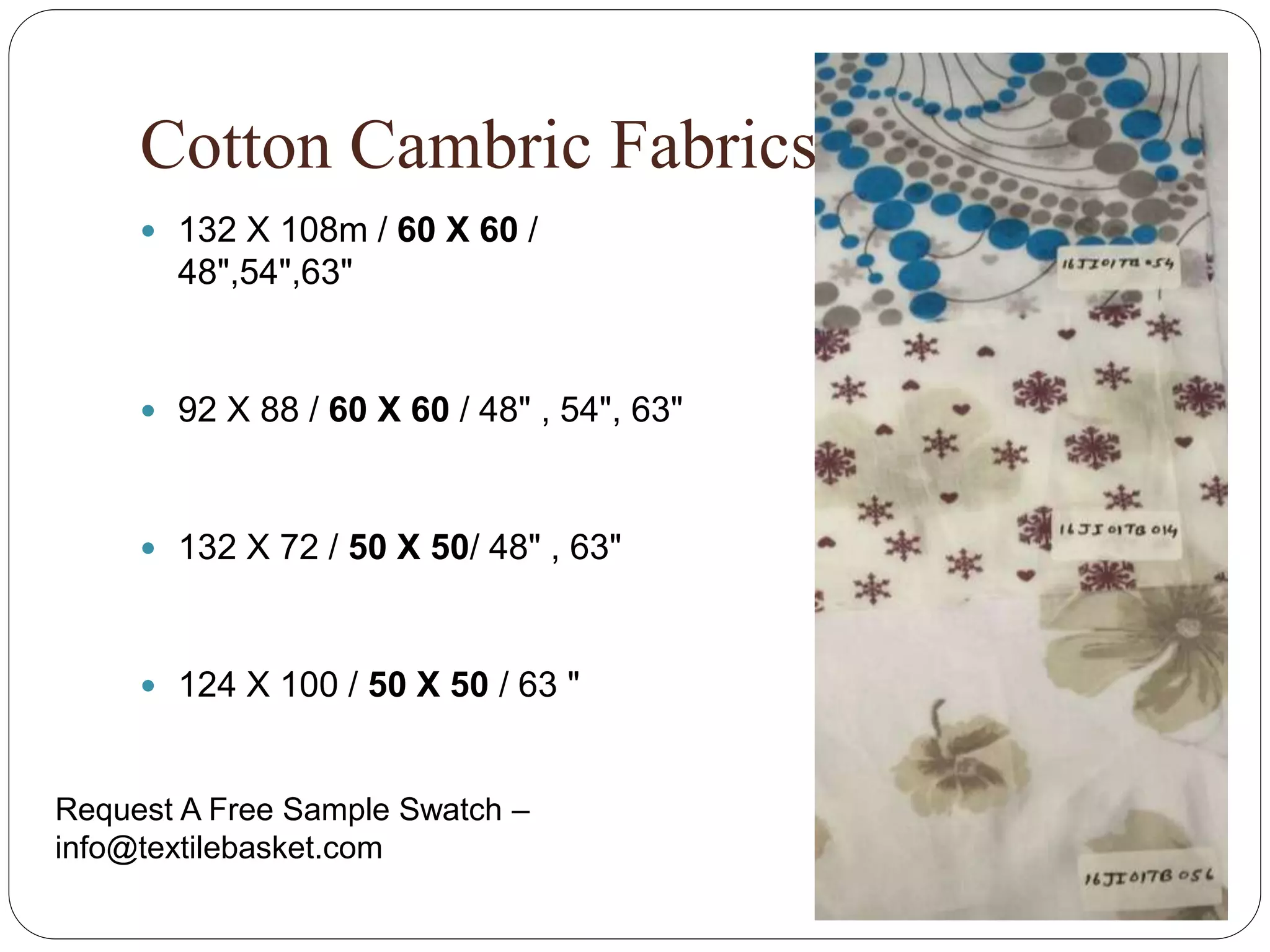 Count, construction and width of common cotton | PPTX