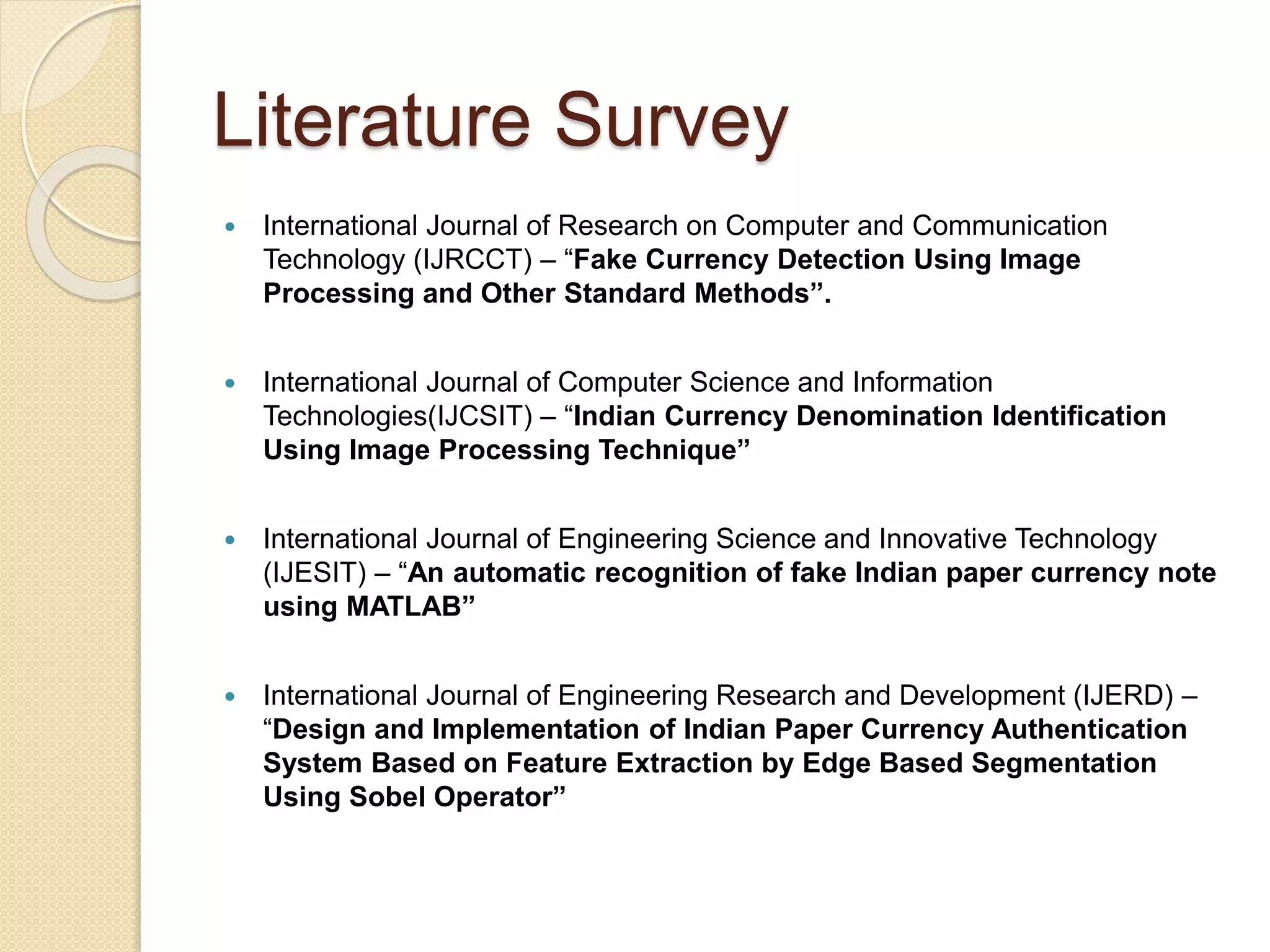 Counterfeit Currency Detection Using Image Processing Pptx