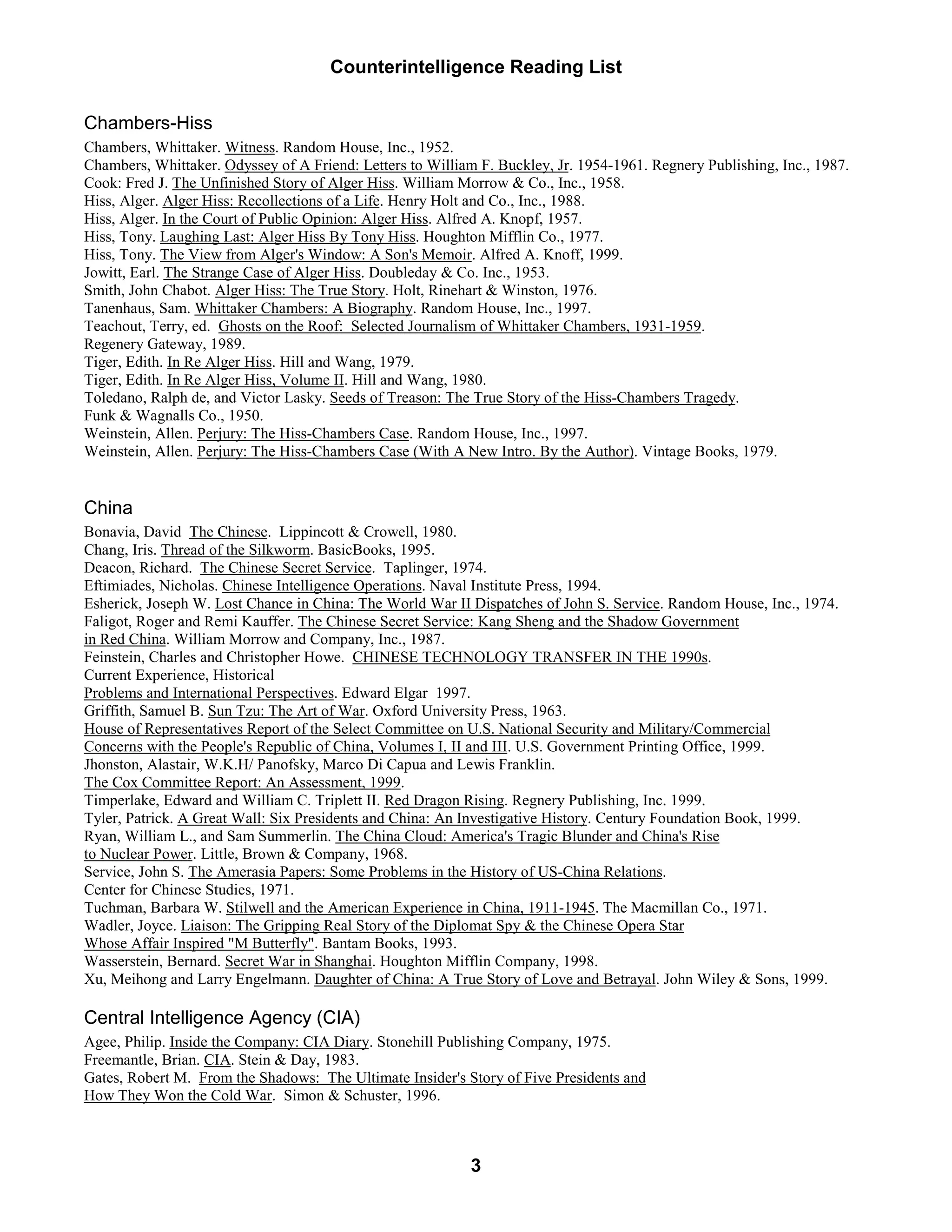 Counter intelligence reading list | PDF | Books and Literature