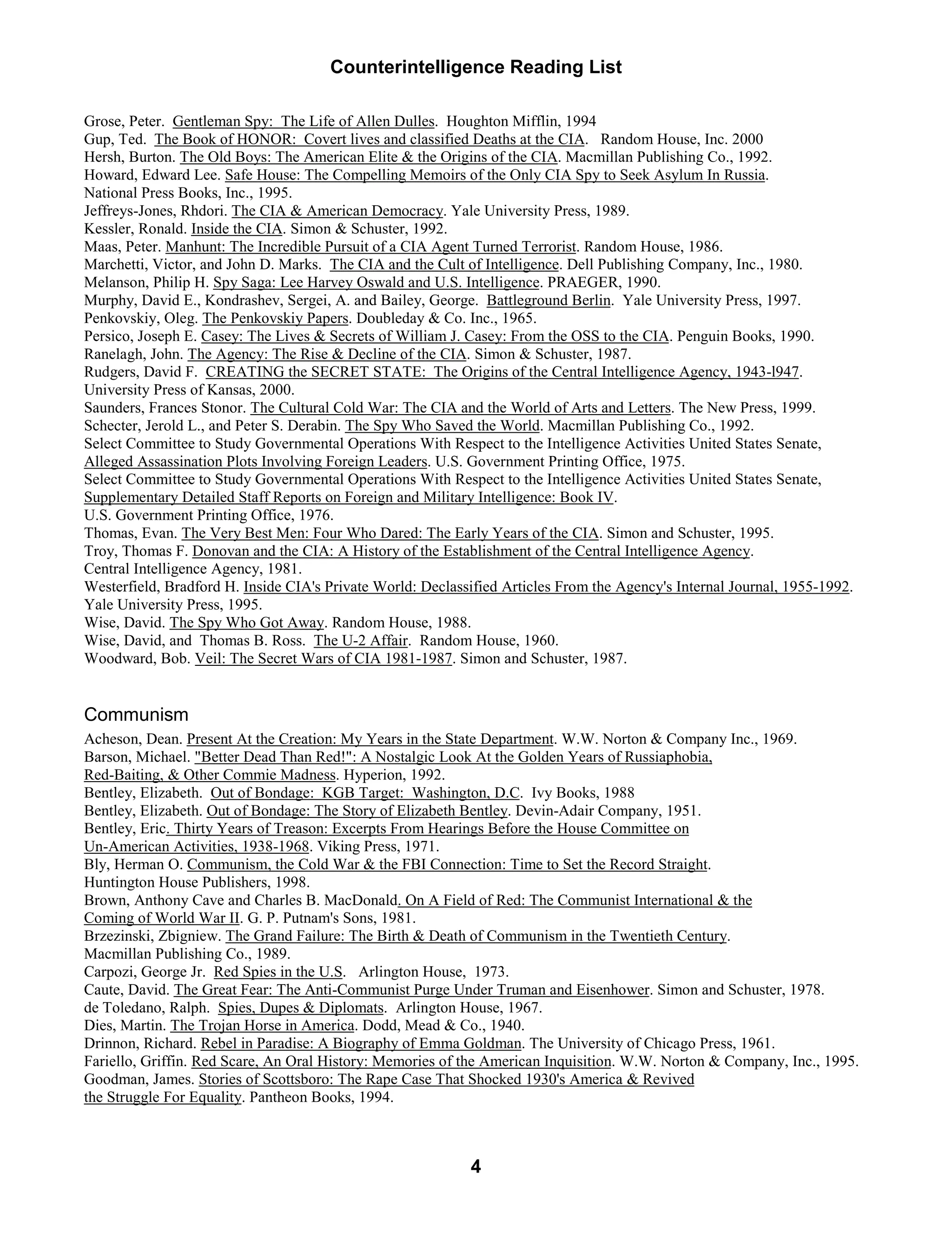 Counter intelligence reading list | PDF | Books and Literature